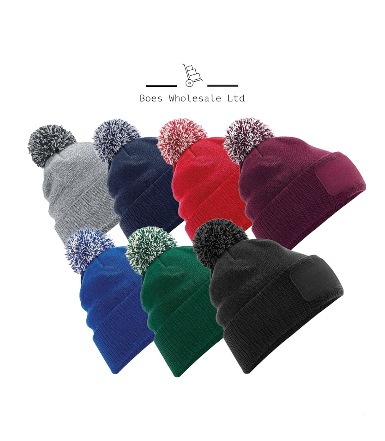 Printers Pom Pom Beanie Hat With Patch – Boes Wholesale Ltd